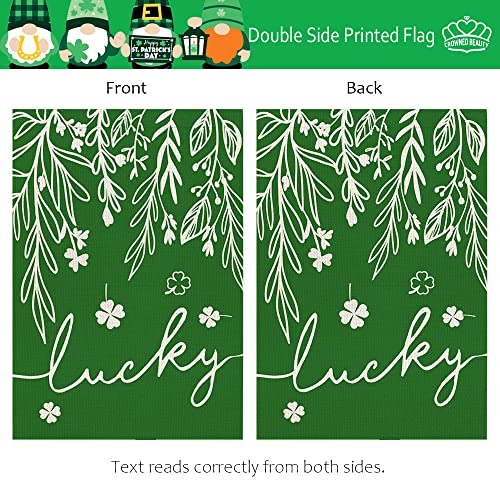 CROWNED BEAUTY St Patricks Day Garden Flag 12x18 Inch Double Sided for Outside Small Burlap Green Floral Shamrocks Clovers Lucky Yard Holiday Decoration CF733-12