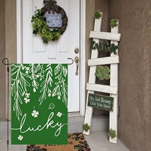 CROWNED BEAUTY St Patricks Day Garden Flag 12x18 Inch Double Sided for Outside Small Burlap Green Floral Shamrocks Clovers Lucky Yard Holiday Decoration CF733-12