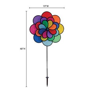 In the Breeze Triple Wheel Flower - Ground Stake Included - Colorful Wind Spinner for Your Yard or Garden,2830