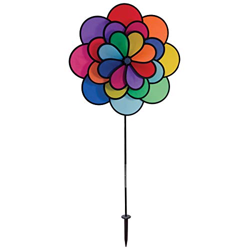 In the Breeze Triple Wheel Flower - Ground Stake Included - Colorful Wind Spinner for Your Yard or Garden,2830