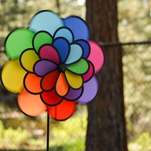 In the Breeze Triple Wheel Flower - Ground Stake Included - Colorful Wind Spinner for Your Yard or Garden,2830