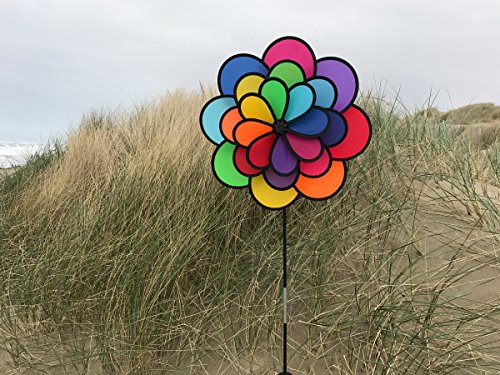 In the Breeze Triple Wheel Flower - Ground Stake Included - Colorful Wind Spinner for Your Yard or Garden,2830