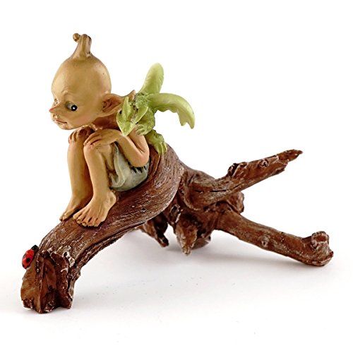 Top Collection Miniature Garden Pixie with Baby Dragon on Branch