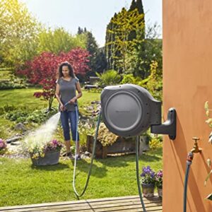 GARDENA 8055-100 Foot Wall Mounted Retractable Reel with Hose Guide, Automatic retraction for Easy Watering