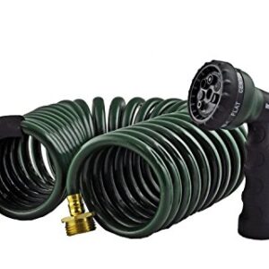 Instapark GHN-06-25 Heavy-Duty EVA Recoil Garden Hose 25ft with 7-Pattern Spray Nozzle, Green, 25 Foot