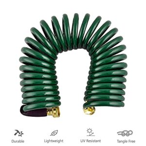 Instapark GHN-06-25 Heavy-Duty EVA Recoil Garden Hose 25ft with 7-Pattern Spray Nozzle, Green, 25 Foot