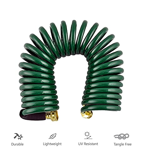 Instapark GHN-06-25 Heavy-Duty EVA Recoil Garden Hose 25ft with 7-Pattern Spray Nozzle, Green, 25 Foot