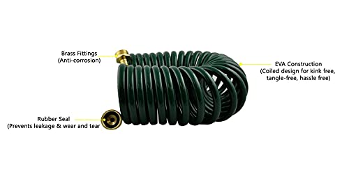 Instapark GHN-06-25 Heavy-Duty EVA Recoil Garden Hose 25ft with 7-Pattern Spray Nozzle, Green, 25 Foot