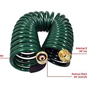 Instapark GHN-06-25 Heavy-Duty EVA Recoil Garden Hose 25ft with 7-Pattern Spray Nozzle, Green, 25 Foot