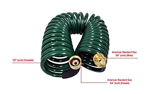 Instapark GHN-06-25 Heavy-Duty EVA Recoil Garden Hose 25ft with 7-Pattern Spray Nozzle, Green, 25 Foot