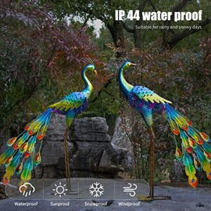 Glintoper 2 Pack Solar Peacock Garden Decor, Metal Peacocks Figurine Lights, LED Solar Powered Decorative Yard Statue Art Waterproof for Landscape Patio Yard Walkway Pathway Lawn