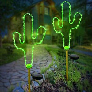 outdoor solar garden lights, 2 pack solar cactus walkway lamp solar pathway light waterproof yard lights decorative sparkles stake landscape light for garden pathway lawn patio decor