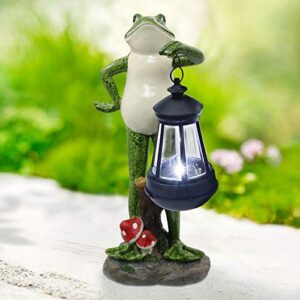 nacome solar garden statue of frog figurine with solar lantern-outdoor lawn decor garden frog ornament for patio,balcony,yard, lawn-unique housewarming gift,30cm