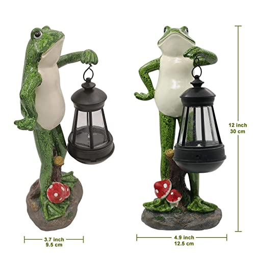 Nacome Solar Garden Statue of Frog Figurine with Solar Lantern-Outdoor Lawn Decor Garden Frog Ornament for Patio,Balcony,Yard, Lawn-Unique Housewarming Gift,30cm