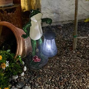 Nacome Solar Garden Statue of Frog Figurine with Solar Lantern-Outdoor Lawn Decor Garden Frog Ornament for Patio,Balcony,Yard, Lawn-Unique Housewarming Gift,30cm