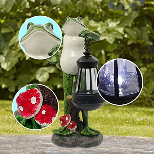 Nacome Solar Garden Statue of Frog Figurine with Solar Lantern-Outdoor Lawn Decor Garden Frog Ornament for Patio,Balcony,Yard, Lawn-Unique Housewarming Gift,30cm