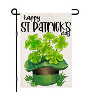 happy st patricks day burlap garden flags 12×18 inch double sided, green lucky shamrock sign small farmhouse yard outdoor decor df192