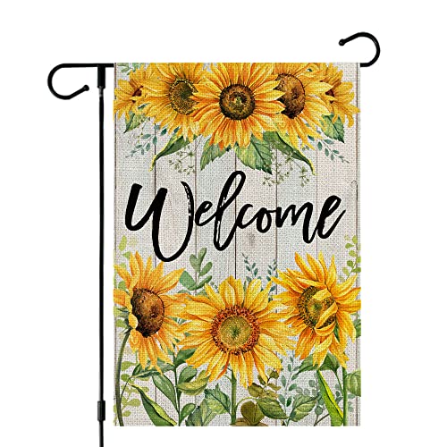 CROWNED BEAUTY Summer Garden Flag Welcome Sunflower 12x18 Inch Small Double Sided for Outside Yard Flag