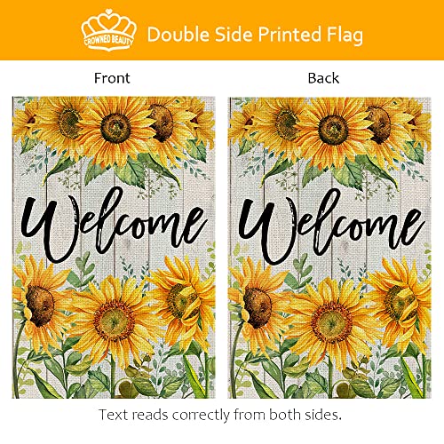 CROWNED BEAUTY Summer Garden Flag Welcome Sunflower 12x18 Inch Small Double Sided for Outside Yard Flag