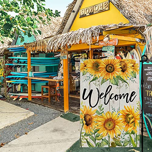 CROWNED BEAUTY Summer Garden Flag Welcome Sunflower 12x18 Inch Small Double Sided for Outside Yard Flag