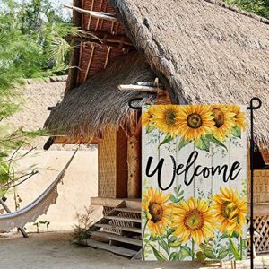 CROWNED BEAUTY Summer Garden Flag Welcome Sunflower 12x18 Inch Small Double Sided for Outside Yard Flag