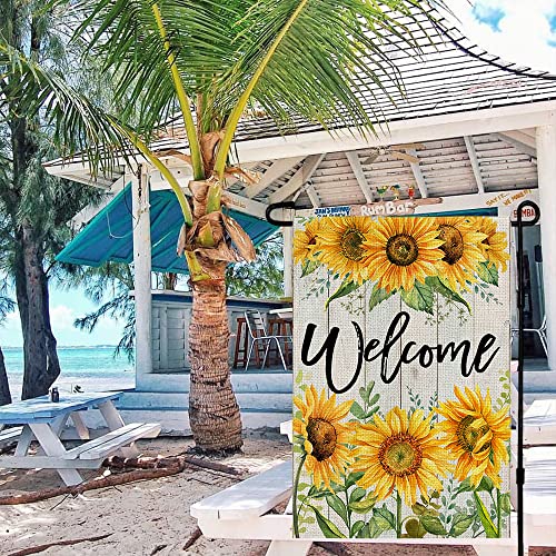 CROWNED BEAUTY Summer Garden Flag Welcome Sunflower 12x18 Inch Small Double Sided for Outside Yard Flag