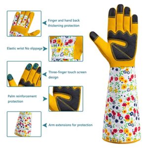 isilila Long Gardening Gloves for Women, Rose Pruning Gloves Thornproof with Forearm Protection, Breathable Work Gloves with Touch Medium