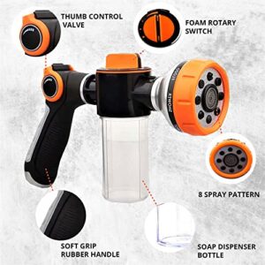 Detail Bright-Premium High Pressure Hose Nozzle-Hose Sprayer with Bottle-Car Wash Foam Gun-Dog Attachment-Garden Nozzle-8 Spray Pattern-Dog Bath-Car Cleaning-Gardening-5 Years, Orange Bezel