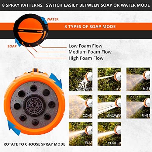 Detail Bright-Premium High Pressure Hose Nozzle-Hose Sprayer with Bottle-Car Wash Foam Gun-Dog Attachment-Garden Nozzle-8 Spray Pattern-Dog Bath-Car Cleaning-Gardening-5 Years, Orange Bezel