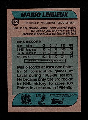 Hockey NHL 1986-87 Topps #122 Mario Lemieux NM Penguins