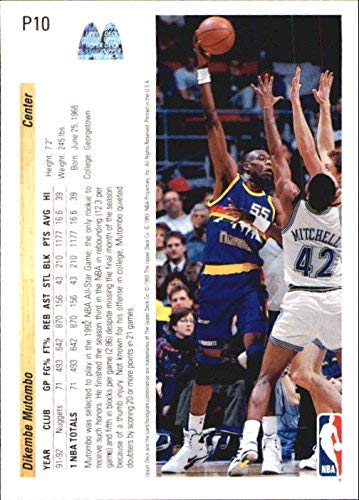 1992-93 Upper Deck McDonald's #P10 Dikembe Mutombo NBA Basketball Trading Card