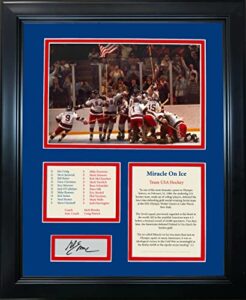 framed 1980 usa hockey miracle on ice mike eruzione facsimile laser engraved signature auto olympics 12″x15″ photo collage