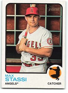 2022 topps heritage #410 max stassi high number short print sp short print los angeles angels mlb baseball base trading card