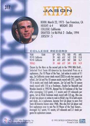 1994-95 NBA Hoops Series 2#317 Jason Kidd RC Rookie Dallas Mavericks Official Basketball Trading Card made by SkyBox