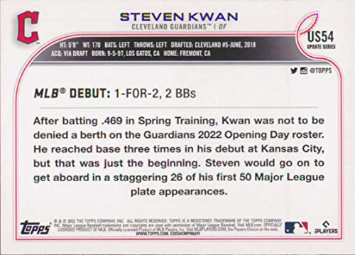 2022 TOPPS UPDATE #US54 STEVEN KWAN CLEVELAND GUARDIANS BASEBALL MLB