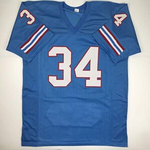 Autographed/Signed Earl Campbell HOF 91 Houston Blue Stat Football Jersey JSA COA