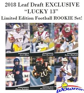 2018 leaf draft exclusive “lucky 13” limited edition football rookie set! features first ever rookie cards of baker mayfield, sam darnold, josh allen, josh rosen, rashad penny, sony michel & more!