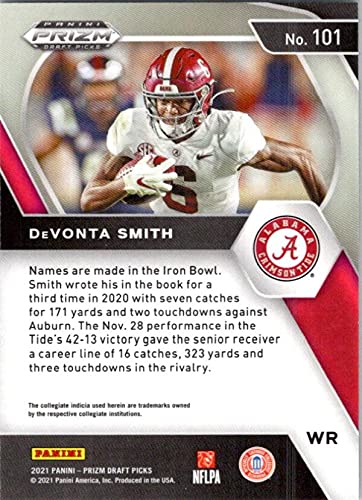 2021 Panini Prizm Draft Picks #101 DeVonta Smith Alabama Crimson Tide RC Rookie Card Official NCAA Football Trading Card in Raw (NM or Better) Condition