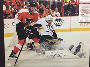 autographed/signed sean couturier vs. evgeni malkin 16×20 philadelphia flyers hockey photo jsa coa