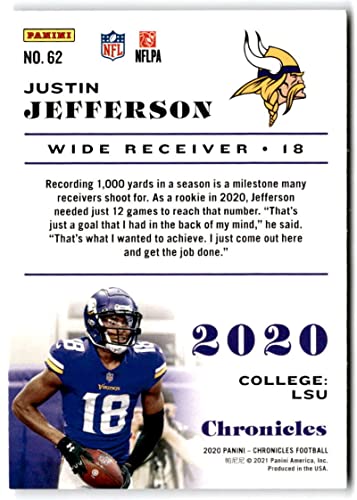 2020 Chronicles Base #62 JUSTIN JEFFERSON RC Rookie Minnesota Vikings