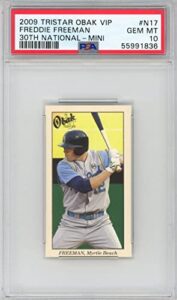 graded 2009 tristar obak vip freddie freeman #n17 30th national mini rookie rc baseball card psa 10 gem mint