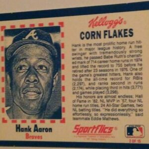 Hank Aaron 1991 Kellogg’s Corn Flakes Baseball Greats 3D Baseball Card #2