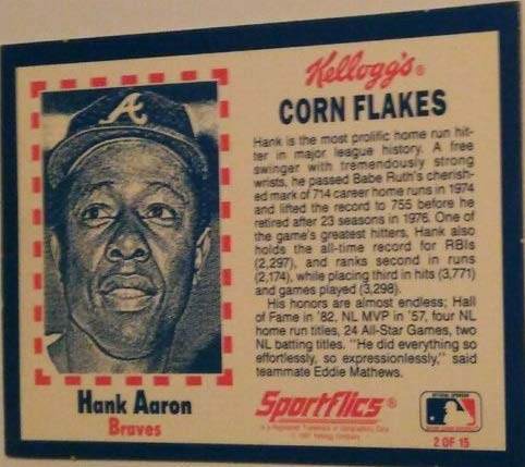 Hank Aaron 1991 Kellogg’s Corn Flakes Baseball Greats 3D Baseball Card #2