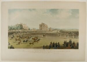 [st. leger the start] doncaster races. to the noblemen and gentlemen of the turf, and the subscribers this print representing the horses starting for the great st. ledger [sic.] stakes, is most respectfully dedicated by their obedient and most obliged ser