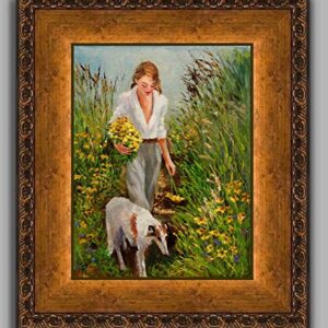 SOLD Handful of Daffodils, Female Figure And Dog By Internationally Renown Impressionist Artist Yary Dluhos