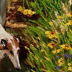 SOLD Handful of Daffodils, Female Figure And Dog By Internationally Renown Impressionist Artist Yary Dluhos