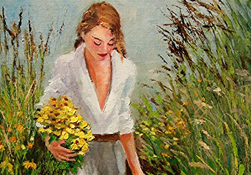 SOLD Handful of Daffodils, Female Figure And Dog By Internationally Renown Impressionist Artist Yary Dluhos