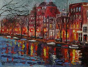 (sold) lights along amsterdam – the canals of the netherlands by internationally renown painter yary dluhos