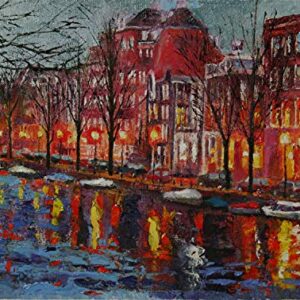 (SOLD) Lights Along Amsterdam - the canals of the Netherlands by internationally renown painter Yary Dluhos