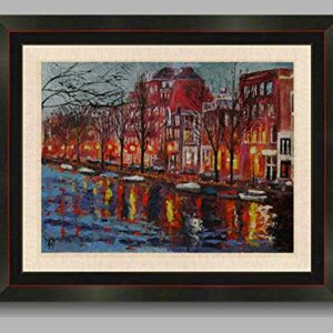 (SOLD) Lights Along Amsterdam - the canals of the Netherlands by internationally renown painter Yary Dluhos